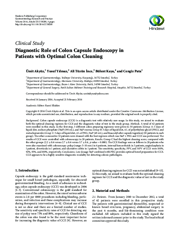 (PDF) Diagnostic Role of Colon Capsule Endoscopy in Patients with ...