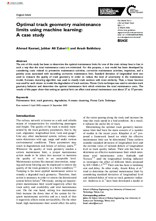 (PDF) Optimal track geometry maintenance limits using machine learning ...