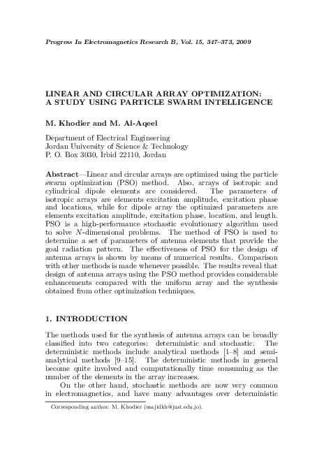 (PDF) Linear and Circular Array Optimization: A Study Using Particle Swarm Intelligence