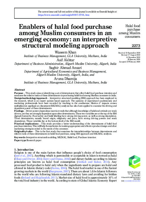 (PDF) Enablers of halal food purchase among Muslim consumers in an ...