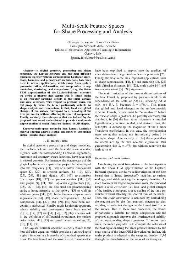 (PDF) Multi-scale Feature Spaces for Shape Processing and Analysis