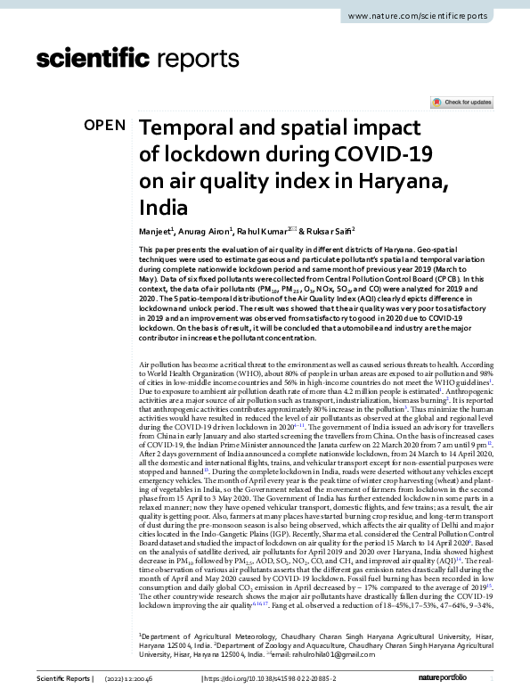(PDF) Temporal and spatial impact of lockdown during COVID-19 on air ...