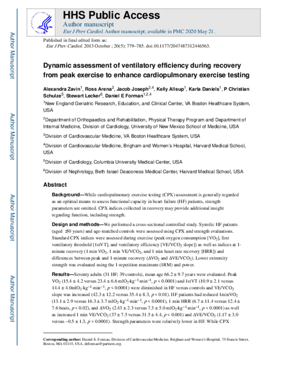 (PDF) Dynamic assessment of ventilatory efficiency during recovery from ...