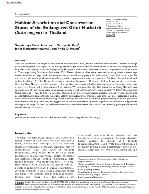(PDF) Habitat Association and Conservation Status of the Endangered ...