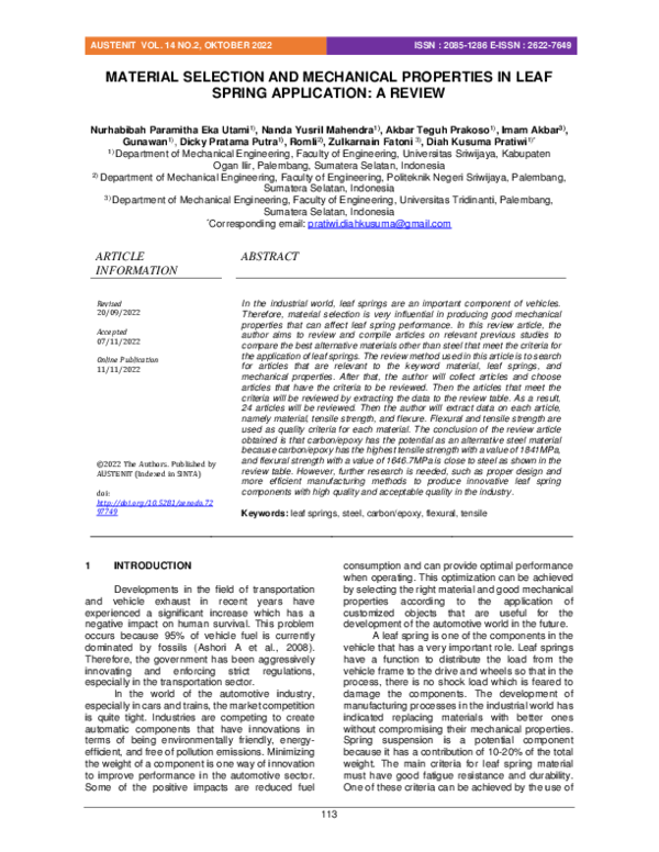 (PDF) Material Selection and Mechanical Properties in Leaf Spring ...