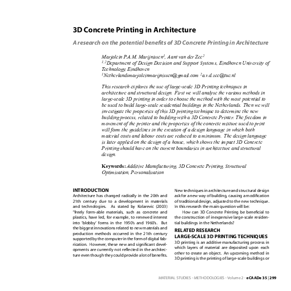 Pdf 3d Concrete Printing In Architecture A Research On The Potential Benefits Of 3d Concrete