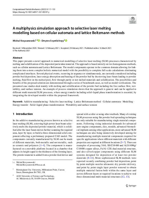 (PDF) A multiphysics simulation approach to selective laser melting ...