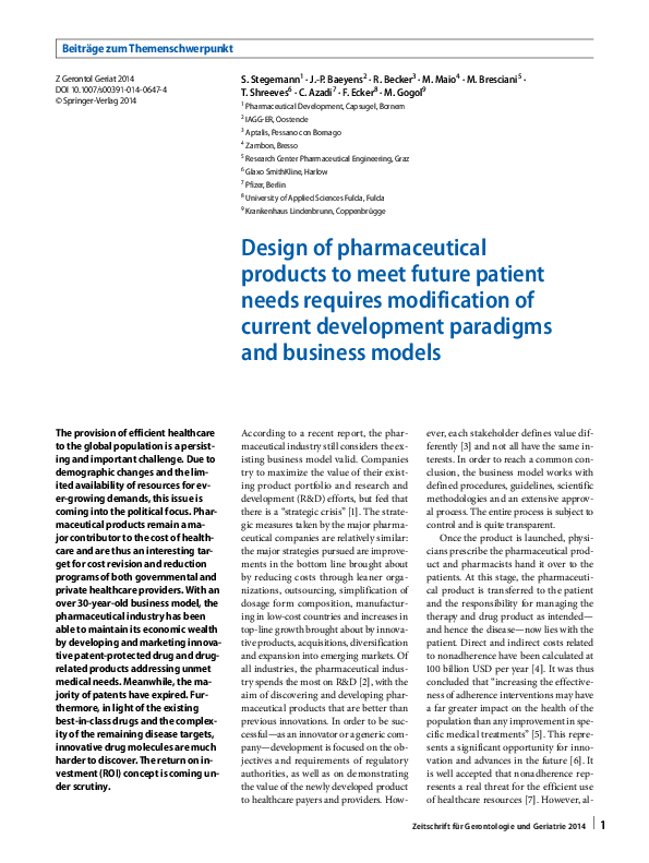 (PDF) Design of pharmaceutical products to meet future patient needs ...