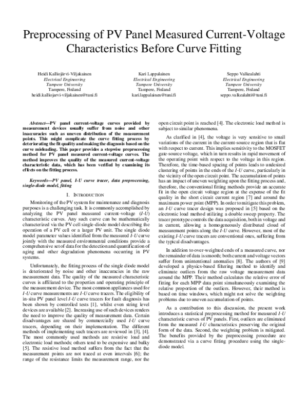 (PDF) Preprocessing of PV Panel Measured Current-Voltage Characteristics Before Curve Fitting