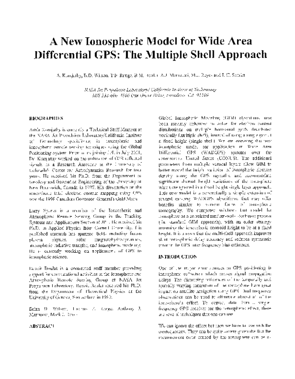 (PDF) A new ionospheric model for wide area differential GPS: the multiple shell approach