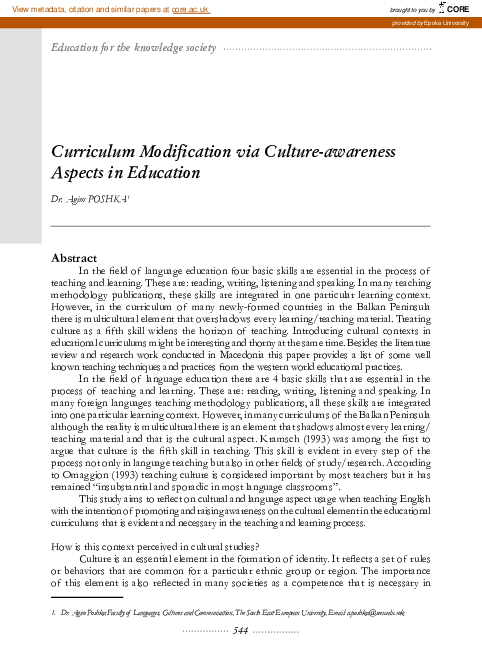 (PDF) Curriculum Modification via Culture-awareness Aspects in Education