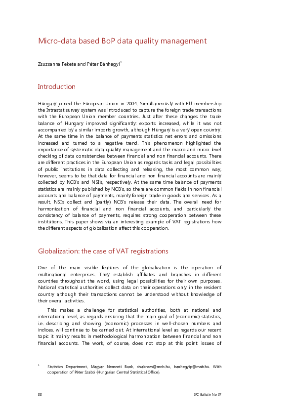 (PDF) Micro-data based BoP data quality management