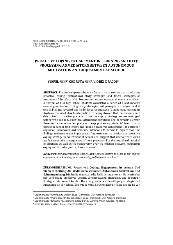 (PDF) Proactive Coping, Engagement in Learning and Deep Processing as Mediators between ...