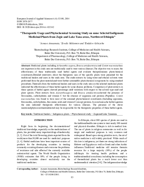 (PDF) Therapeutic Usage and Phytochemical Screening Study on some ...