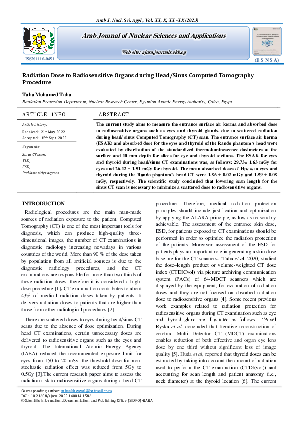 (PDF) Radiation Dose to Radiosensitive Organs during Head/Sinus ...