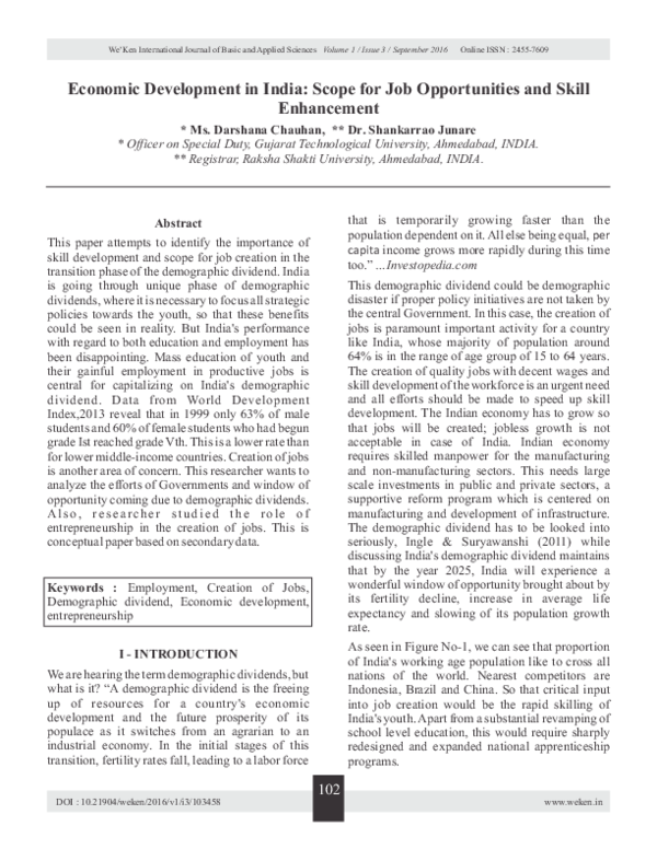 (PDF) Economic Development in India: Scope for Job Opportunities and ...