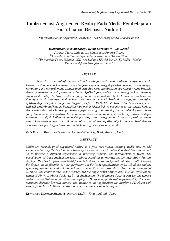 (PDF) Implementasi Augmented Reality Pada Media Pembelajaran Buah-buahan Berbasis Android
