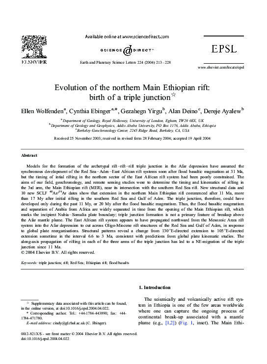(PDF) Evolution of the northern Main Ethiopian rift: birth of a triple ...
