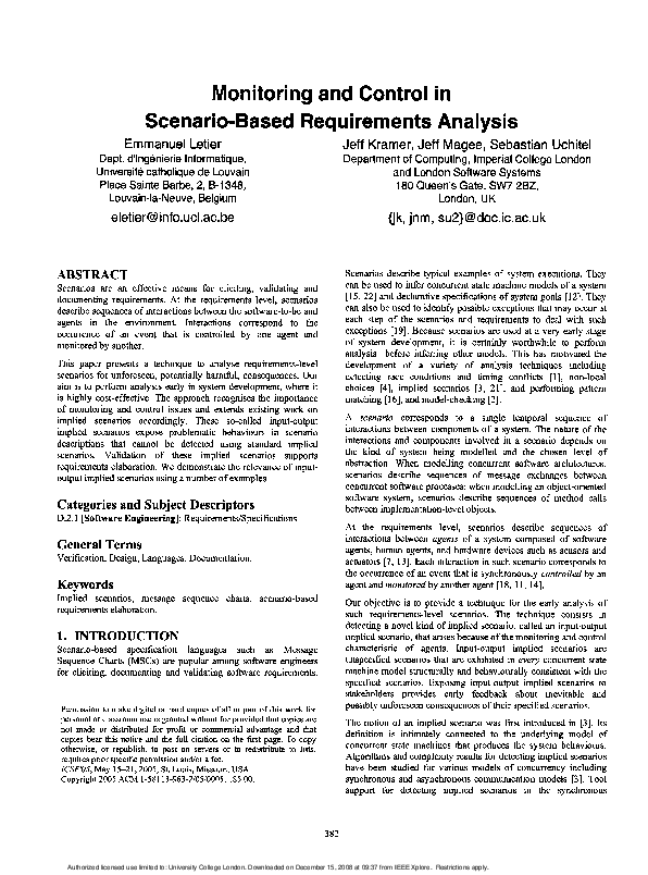 (PDF) Monitoring and control in scenario-based requirements analysis