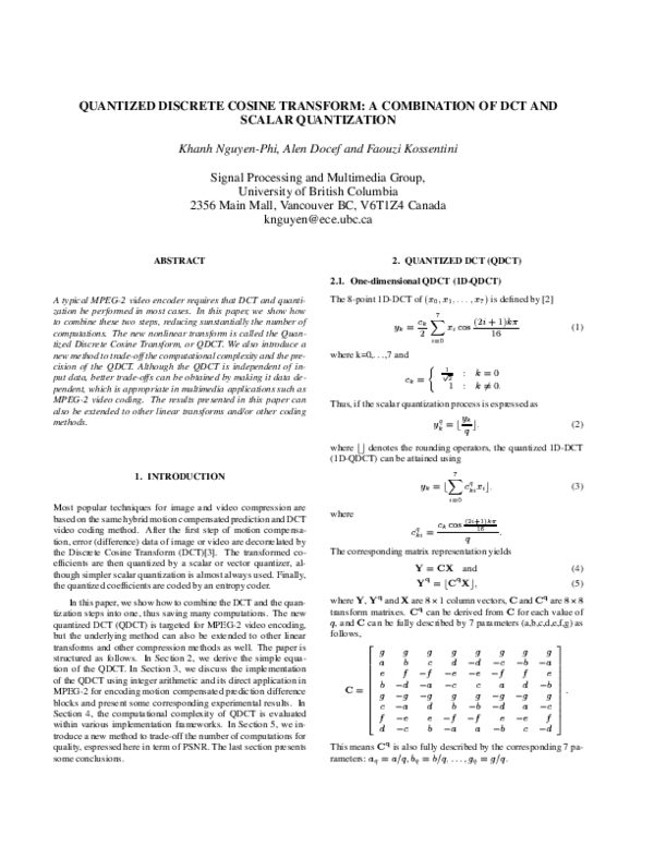 Pdf Quantized Discrete Cosine Transform A Combination Of Dct And Scalar Quantization 