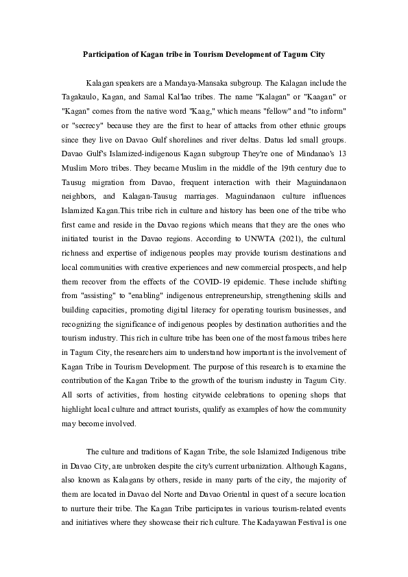 (DOC) Participation of Kagan tribe in Tourism Development of Tagum City
