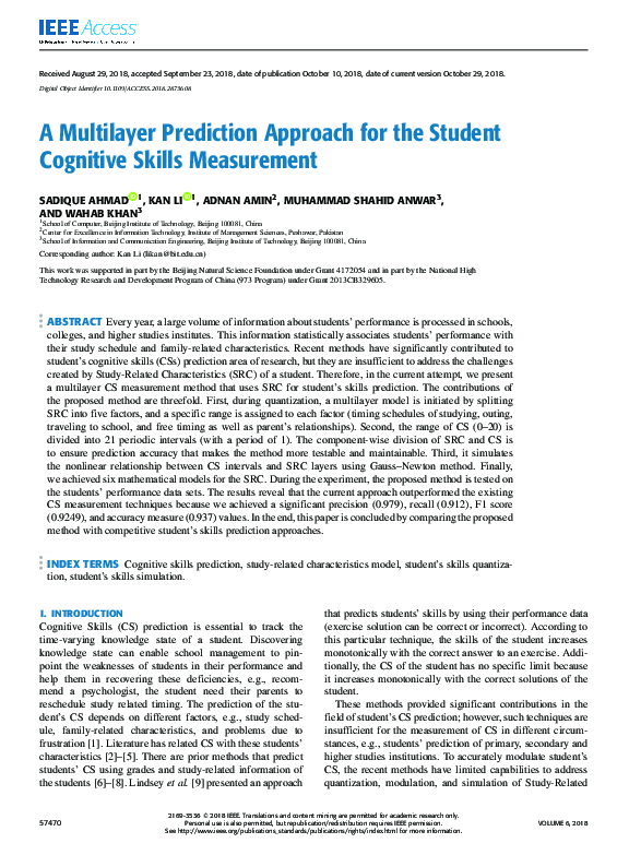 (PDF) A Multilayer Prediction Approach for the Student Cognitive Skills Measurement