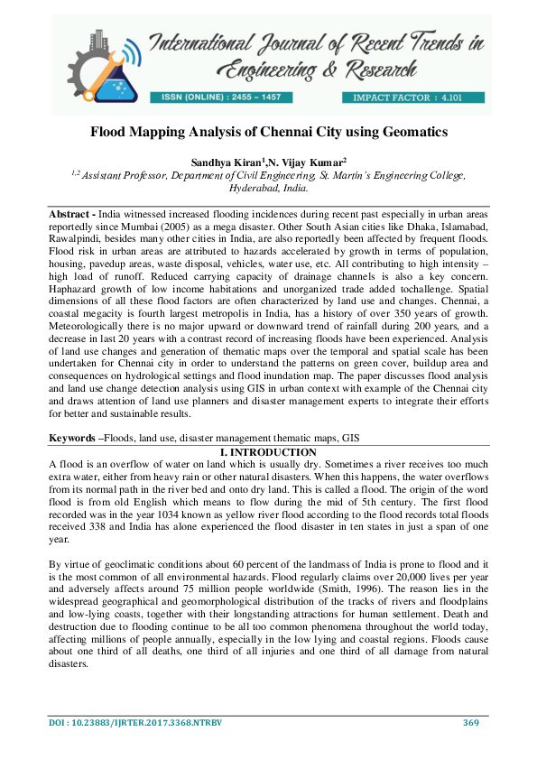 Pdf Flood Mapping Analysis Of Chennai City Using Geomatics