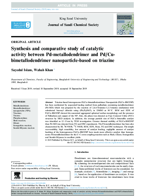 (PDF) Synthesis and comparative study of catalytic activity between Pd-metallodendrimer and Pd ...