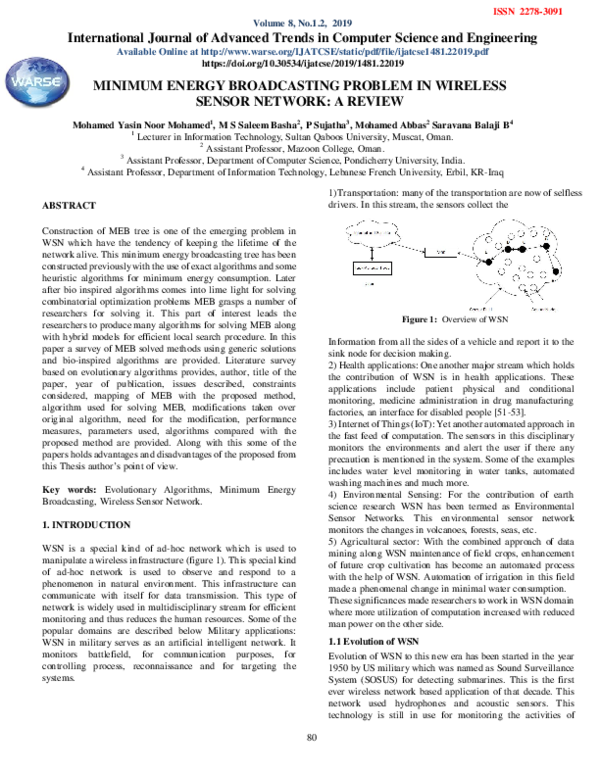Pdf Minimum Energy Broadcasting Problem In Wireless Sensor Network A Review Yasin Hassan