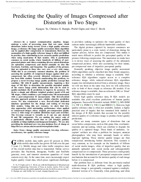 (PDF) Predicting the Quality of Images Compressed After Distortion in ...