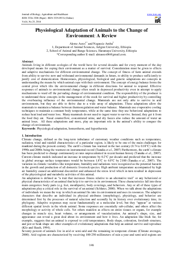 (PDF) Physiological Adaptation of Animals to the Change of Environment ...