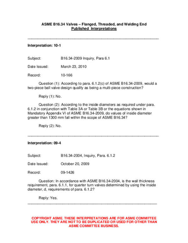 (PDF) ASME. 16.34INTERPRETATIONS AR