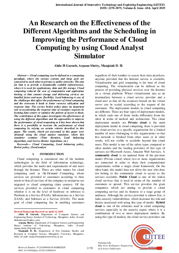 (PDF) An Research on the Effectiveness of the Different Algorithms and the Scheduling in ...