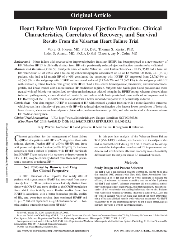 (PDF) Heart Failure With Improved Ejection Fraction: Clinical ...