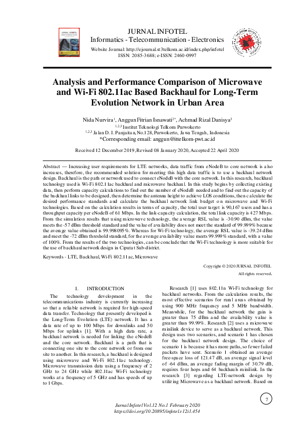 Pdf Analysis And Performance Comparison Of Microwave And Wifi 802 11ac Based Backhaul For Long