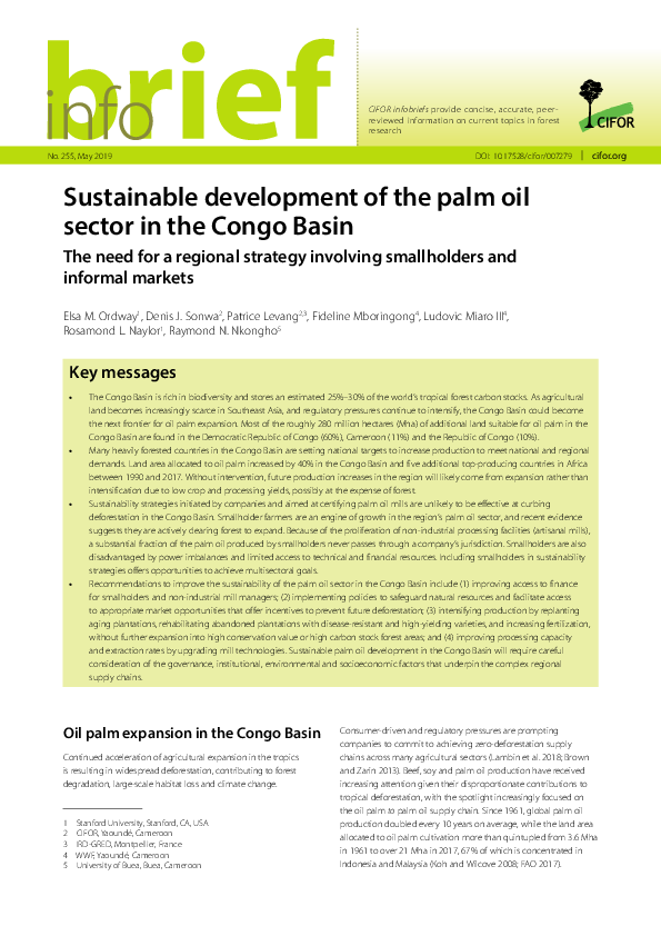 (PDF) Sustainable development of the palm oil sector in the Congo Basin