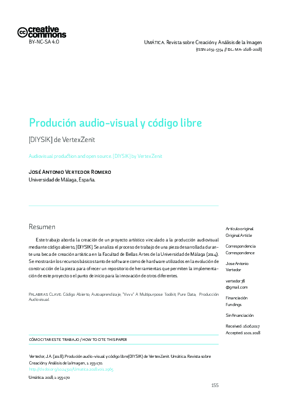 (PDF) Producción audio-visual y código libre. [DIYSIK] de VertexZenit