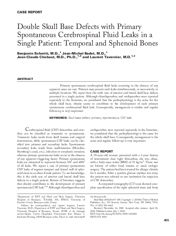 (PDF) Double skull base defects with primary spontaneous cerebrospinal ...