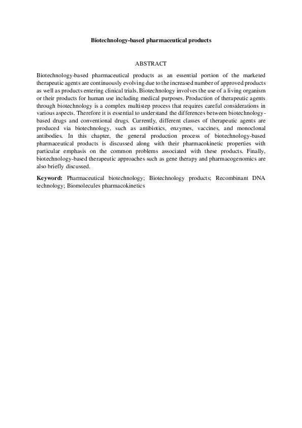 (PDF) Biotechnology-Based Pharmaceutical Products