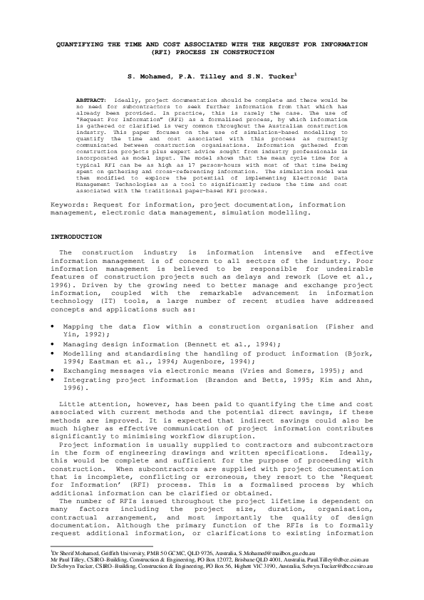 (PDF) Quantifying the time and cost associated with the request for information (RFI) process n ...