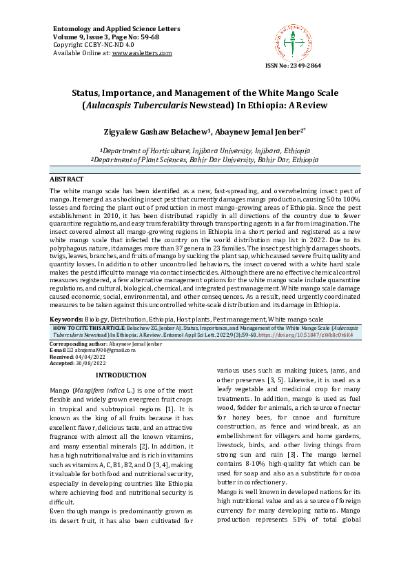 Pdf Status Importance And Management Of The White Mango Scale