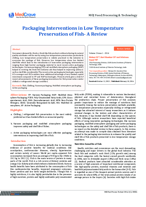 (PDF) Packaging Interventions in Low Temperature Preservation of Fish- A Review