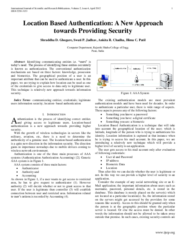 (PDF) Location Based Authentication: A New Approach towards Providing Security | swati jadhav ...