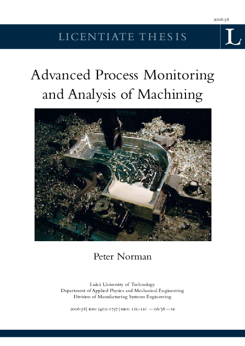 (PDF) Advanced process monitoring and analysis of machining