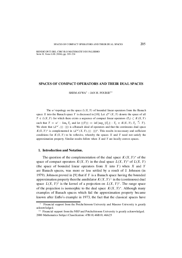 (PDF) Spaces of compact operators and their dual spaces