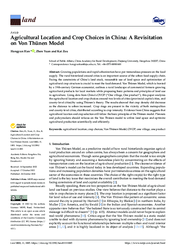 (PDF) Agricultural Location and Crop Choices in China: A Revisitation ...