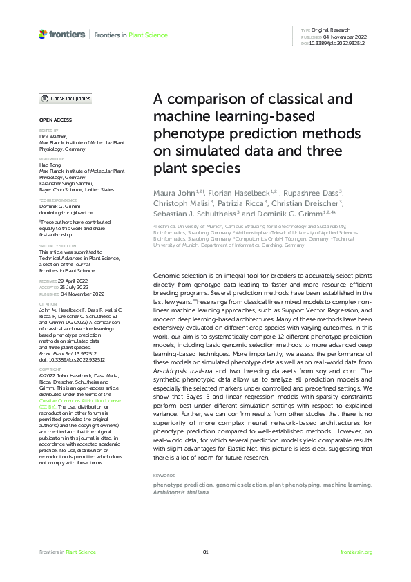 Pdf A Comparison Of Classical And Machine Learning Based Phenotype Prediction Methods On