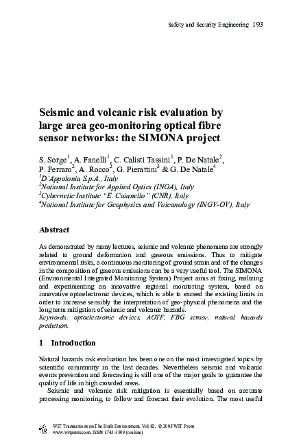 (PDF) Seismic And Volcanic Risk Evaluation ByLarge Area Geo-monitoring ...