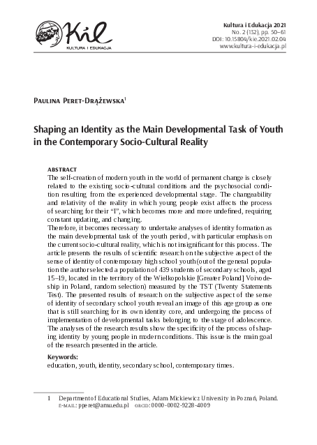 (PDF) Shaping an Identity as the Main Developmental Task of Youth in ...
