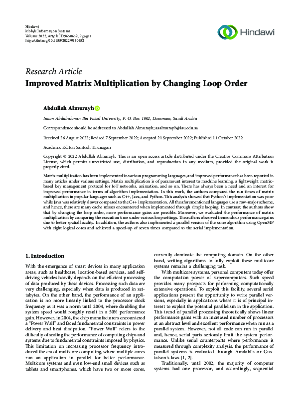 (PDF) Improved Matrix Multiplication by Changing Loop Order